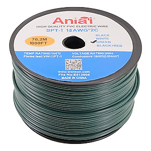Aniai Low Voltage Landscape Wire,UL List 18/2 SPT-1 1000FT Electrical Wire,for Light and Lamp Extension Cable