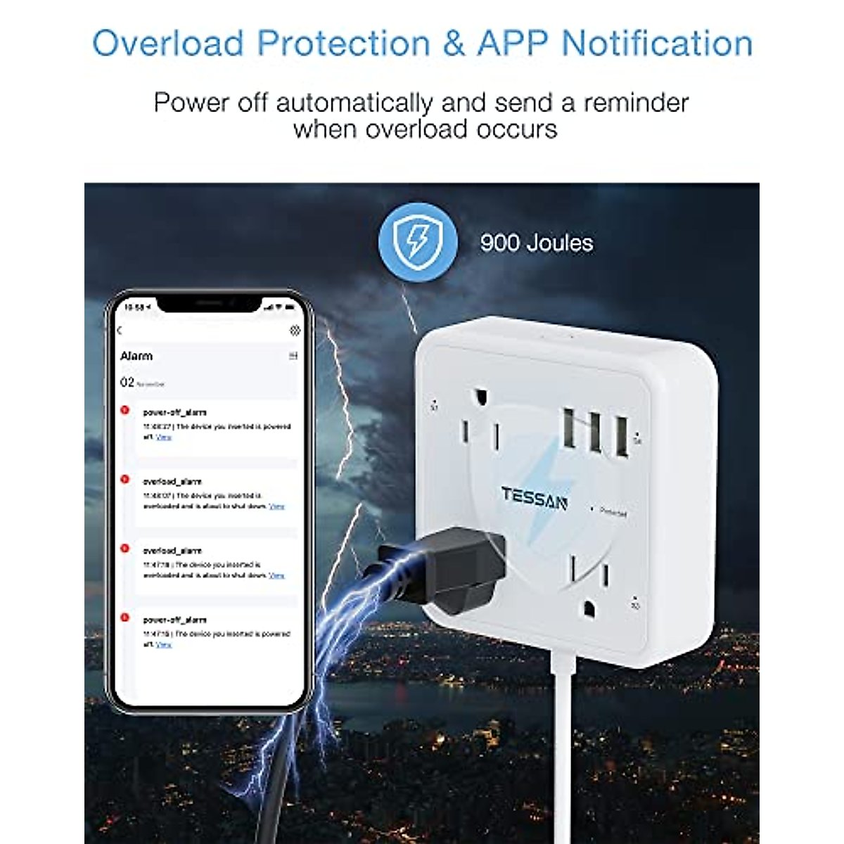 Smart Power Strip Surge Protector, TESSAN WiFi Extension Cord with 3 Individually Remote Controlled Outlets 3 USB Ports, Timer Smart Plug Switch for Lights, Lamps, Fan, Works with Alexa & Google Home