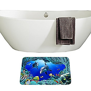 Amagical 3 Piece Ocean Style Underwater World Dolphin Bathroom Mat Contour Mat Fabric Shower Curtain Bathroom Shower Curtain Sets with 12 Hooks