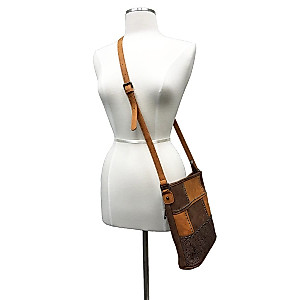 American Bling Concealed Gun Messenger Purse Wallet Set Tooling Patchwork Coffee, Medium