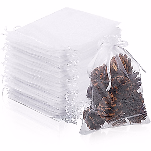 200 Pcs Large White Organza Bags 7 x 9 Inch Organza Gift Party Favor Bags Mesh Bags Drawstring Gift Bags Jewelry Pouch Gift Wrap Bags for Valentine Wedding Baby Shower Birthday Party Goodie Packaging