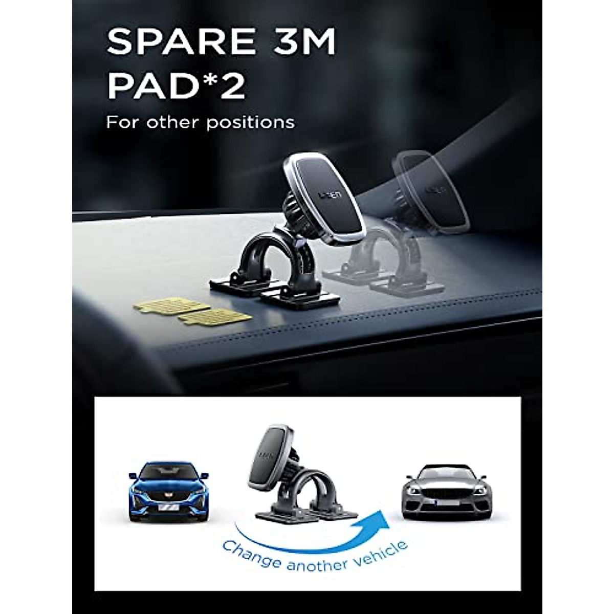 LISEN Magnetic Phone Holder for Car Fit Curved Surfaces Car Phone Holder Mount Flexible & Stable Dashboard Magnetic Phone Car Mount with 3 Metal Plates Fit All iPhone 14/13/12/11,Pro,Pro Max,Android