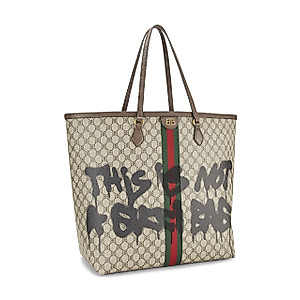 Balenciaga, Pre-Loved Balenciaga x Gucci Beige Coated Canvas Hacker Graffiti Tote Large, Brown