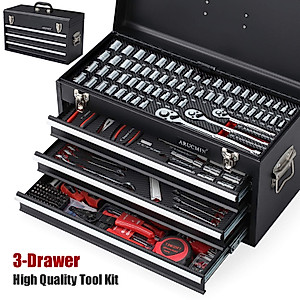 ARUCMIN 438-Piece Mechanics Tool Set with 3-Drawer Heavy Duty Metal Box Repair Tool Kit