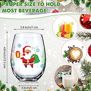 Patelai 4 Pieces Christmas Wine Glass, 17 oz Merry Christmas Wine Glass Christmas Stemless Wine Glass Creative Christmas Gifts for Women Men Family Friends