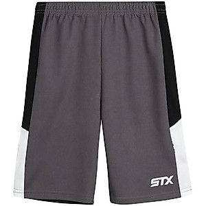 STX Boys' Active Shorts Set ? 3 Piece T-Shirt and Gym Shorts Kids Clothing Set, Size 5/6, Grey/Black/Dark Red