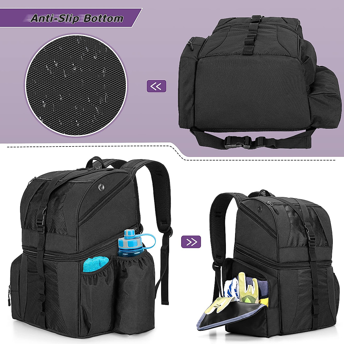 DSLEAF Bowling Backpack and Separate Ball Bag Combo, Bowling Ball Bag with Wooden Ball Holder and Shoe Compartment Hold A Pair of Shoes US Mens 16 and Multi-Pockets for Accessories (Patent Design)