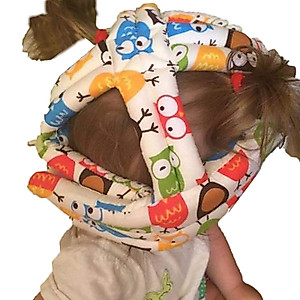 IULONEE Baby Infant Toddler Helmet No Bump Safety Head Cushion Bumper Bonnet Adjustable Protective Cap Child Safety Headguard Hat for Running Walking Crawling Safety Helmet for Kid (Beige Owl)