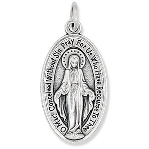 Bulk Pack of 3 - Miraculous Medal Pendant for Necklace -1 1/8" Oval Catholic Christian Silver Oxidized Finish Miraculous Medal Supplies Rosary Making, Made In Italy