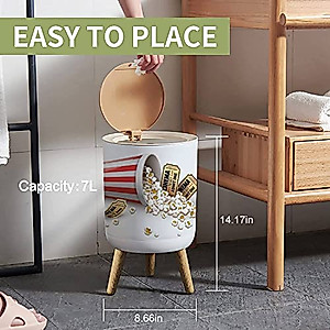 Small Trash Can with Lid Popcorn in paper bucket Full cup for snacks in movie theater fast Garbage Bin Round Waste Bin Press Cover Dog Proof Wastebasket for Kitchen Bathroom Living Room 1.8 Gallon