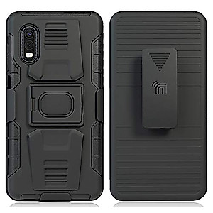 Case and Clip for Galaxy XCover Pro, Nakedcellphone [Black] Rugged Ring Grip Cover with Stand [Built-in Mounting Plate] and [Belt Hip Holster] for Samsung Galaxy XCover Pro Phone (SM-G715)