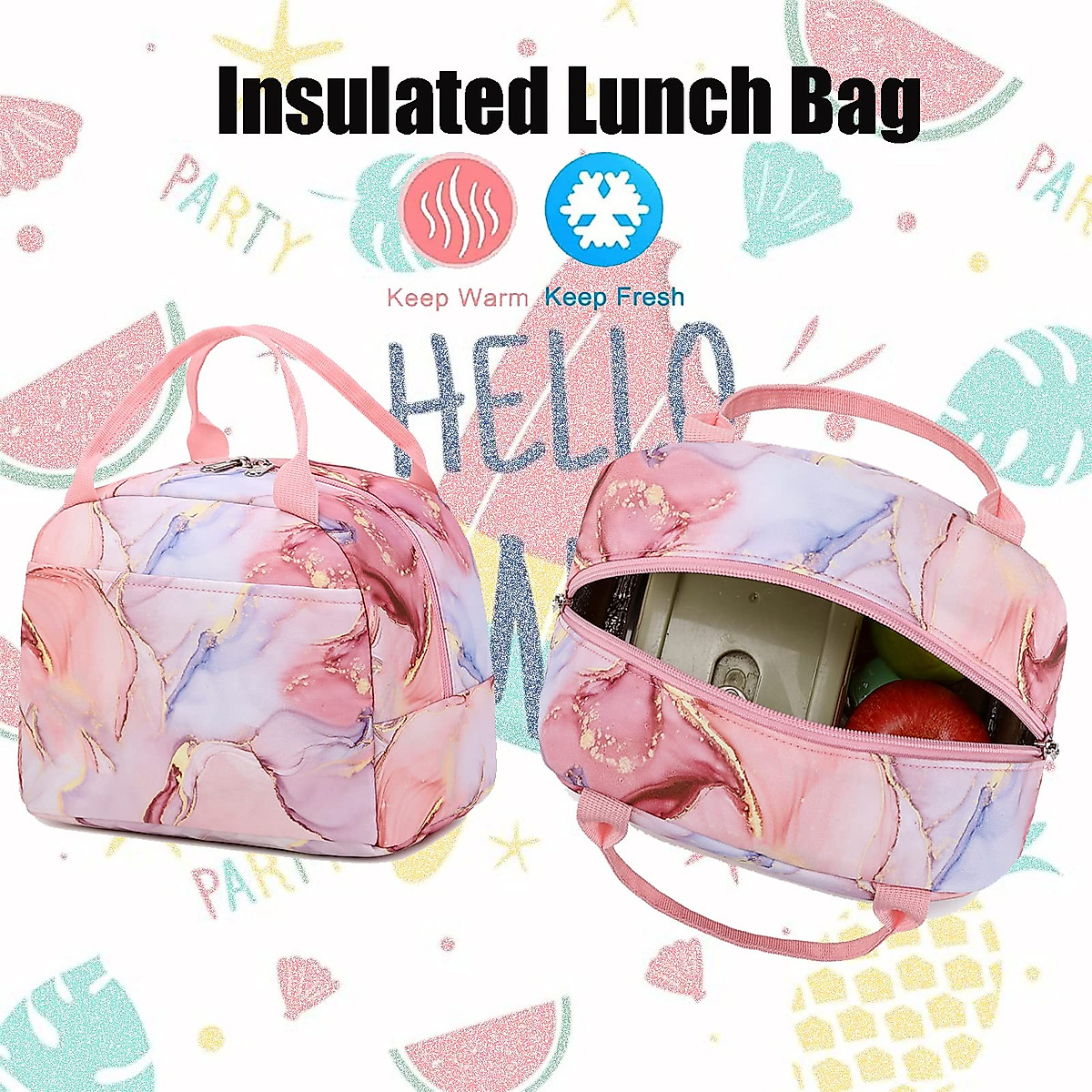 Jumpopack School Backpack for Girls Backpack with Lunch Box - Elementary to Middle School Bag Kids Teen Girl Bookbag,Marble Pink