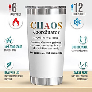 Coworker Gifts For Women, Chaos Coordinator Gifts for Boss, Assistant, Teacher, Funny Appreciation, Inspiration Work Gifts For Coworkers, Birthday, Retire, Thank you Gift 20 Oz Stainless Steel Tumbler