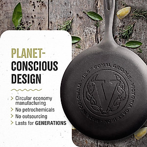 Victoria 10.5-Inch Cast Iron Comal Griddle Pan with a Long Handle, Preseasoned with Flaxseed Oil, Made in Colombia