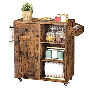 HOOBRO Kitchen Island, Kitchen Storage Cabinet with Drawer, Kitchen Cart with Spice Rack and Towel Rack, Saving Space, Easy Assembly, for Kitchen, Living Room, Rustic Brown BF12ZD01