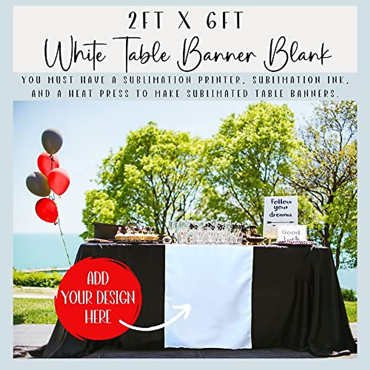 Get Snappin Table Runner, White 100% Polyester Sublimation Blanks, Screen Print Blank, Table Decor, Party Decor, Vendor Booth, Blank Banner (2' x 6', 1pc)