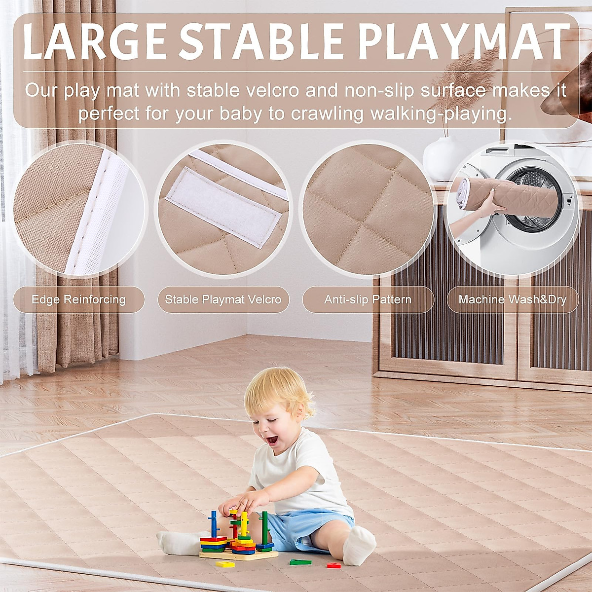 Omzer Baby Playpen with Mat 71"×59" - Extra Large Playpen for Babies and Toddlers with Mat Included, Safety Playard for Baby with Gate, All-Wrapped Soft Sponge Baby Gate Playpen with Stable Mat Velcro