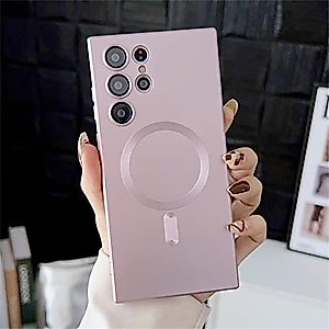 PEEHOO for Wireless Charge Case for Samsung Galaxy S23 S21 S20 FE S22 Note20 Ultra Plus Glass Lens Soft Silicone Cover,Pink,for Samsung S23
