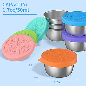 6 Pack Salad Dressing Container To Go, 1.7oz/50ml Reusable Small Condiment Containers with Lids, Leakproof Silicone Lids Stainless Steel Sauce Cups Containers for Lunch Box, Picnic and Travel