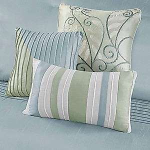 Madison Park Amherst Faux Silk Comforter Set-Casual Contemporary Design All Season Down Alternative Bedding, Matching Shams, Bedskirt, Decorative Pillows, King(104"x92"), Green, 7 Piece (MP10-847)