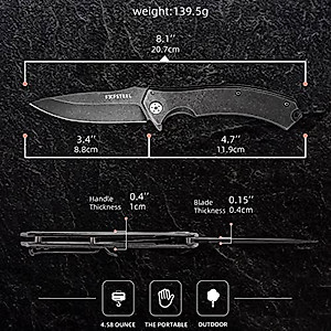 FXFSTEEL Folding Knives AUS-8 Blade with Stainless Steel Handle Multi tool Tactical Knife for Outdoor, Survival, Hunting and Camping EDC Pocket Folding Knife with Clip