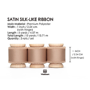 Vitalizart Silk Satin Ribbon 1 Inch x 15 Yard Wooden Spool Champagne Handmade Frayed Ribbon for Gift Wrapping Baby Shower Wedding Bridal Bouquets Holiday Decor 3 Rolls x 5 Yard