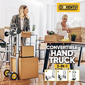 Upgraded 3 in 1 Convertible Hand Truck Dolly, 440 lb Capacity Folding Hand Truck Dolly Cart, Aluminum Dolly Hand Truck with Rubber Brake-Wheels, Anti-Slip Strip & 2 Elastic Ropes for Home Office