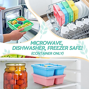 QQKO Bento Snack Box Containers for Adults Kids, Lunchable Meal Prep Containers Reusable, 4 Pack Divided Food Storage Containers with Lids, Stackable Lunch Box Containers with Sauce Cups, Pastel