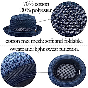 6Pcs Summer Mesh Pork Pie Hat Beach Party Fedora Cap Boater Porkpie Breaking Bad Flat Hat for Men Women Straw