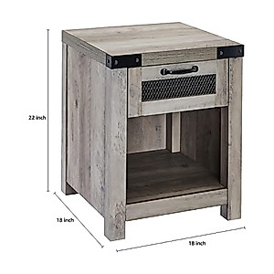 ROCKPOINT End Table with Industrial Style Drawer, Grey Wash