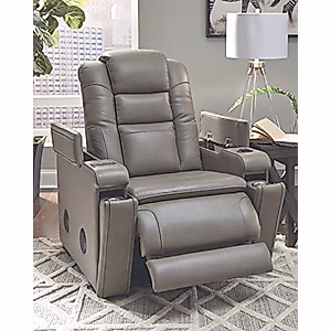 Signature Design by Ashley Boerna Leather Power Recliner with Adjustable Headrest, Bluetooth Speakers & Wireless Charger, Gray 41D x 37W x 44H in