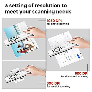 MUNBYN Portable Scanner, Photo Scanner for Documents Pictures Texts in 1050DPI, Flat Scanning, Included 16GB SD Card, Photo Scanner Uploads Images to Computer Via USB or Built-in Wi-Fi, No Driver