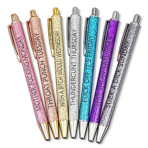 TERPINK 7-Pack Swear Word Daily Funny Pens, Funny Seven Days of The Week Pens, Describing the mentality, Sarcastic Ballpoint Pens, Gift for Colleague Co-Worker (Black, 1.0mm)