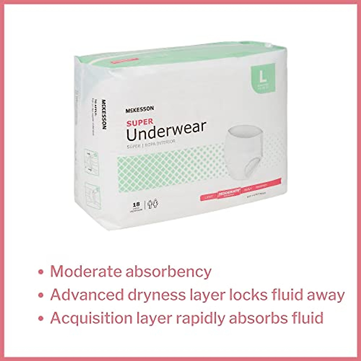 McKesson Super Underwear, Incontinence, Moderate Absorbency, Large, 72 Count
