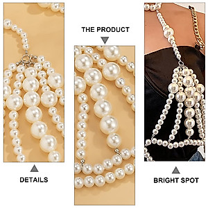 Happyyami Faux Pearl Body Chain Bikini Body Chain Crystal Bra Imitation Pearl Bikini Chain Under Outfit Bra Summer Bikini Women Body Chain Bra Body Lingerie Accessory Body Jewelry Accessory