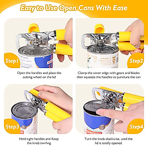 Can Opener, Mabahoo Can Opener Manual Heavy Duty Hand Held Can Openers, Top Stainless Steel Smooth Edge, Easy Turn Knob, with Bottle Opener, Kitchen Gadgets Must Haves Accessories Utensils, Yellow