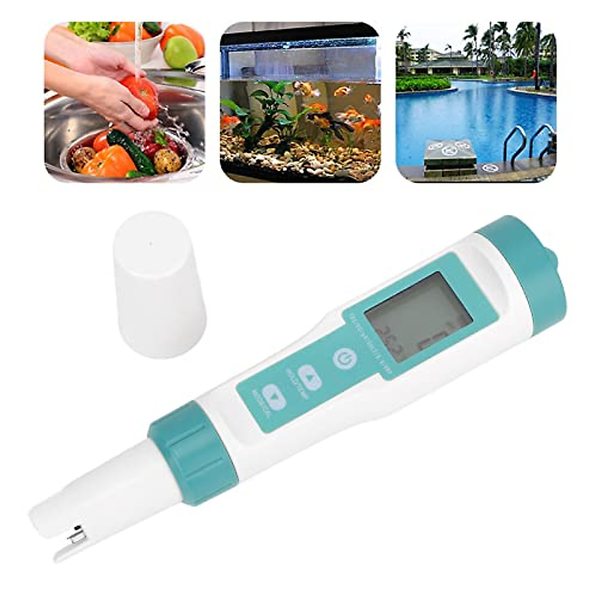 Digital Water Quality Meter, Handheld Water Quality Testing Pen Waterproof PH TDS Temperature EC Salinity SG ORP for Swimming Pool