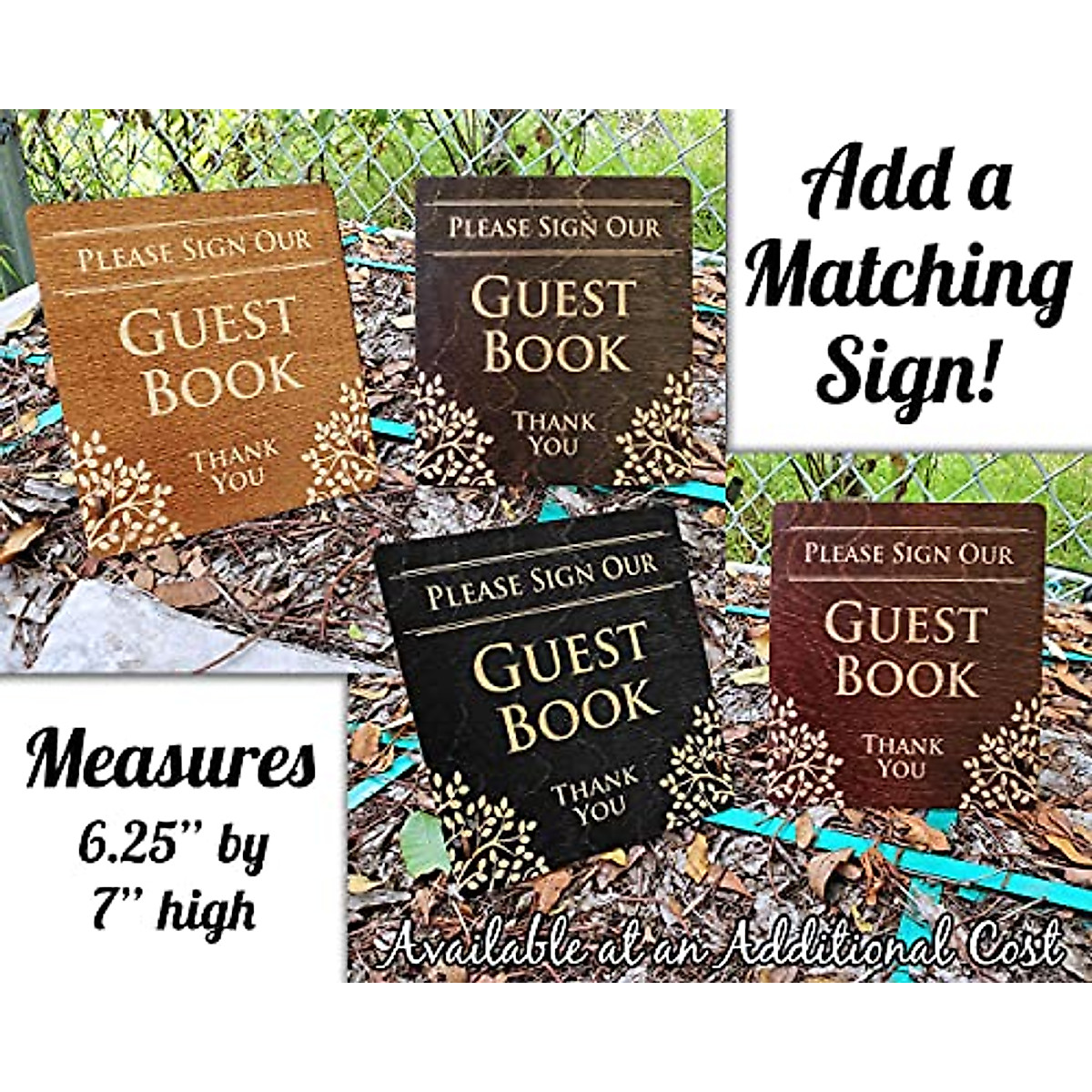 Funeral Guest Book Personalized Wooden Memorial Guestbook 8.5x7" Made in USA Black Mahogany Oak Wood Hardcover Finish Celebration of Life