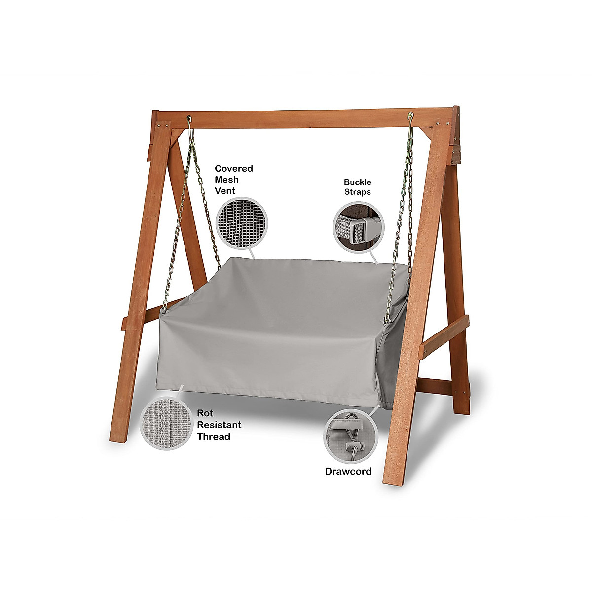 Covermates Outdoor Swing Cover - Heavy-Duty Polyester, Weather Resistant, Drawcord Hem, Seating and Chair Covers, 63W x 26D x 26H, Ripstop Grey