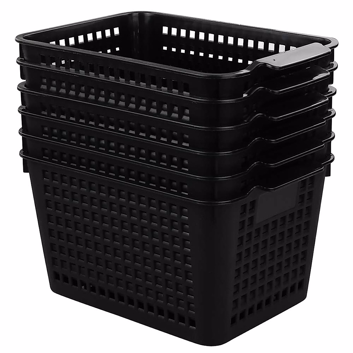 Begale Rectangle Plastic Storage Basket, Desktop Organizer Bin, Set of 6, Black