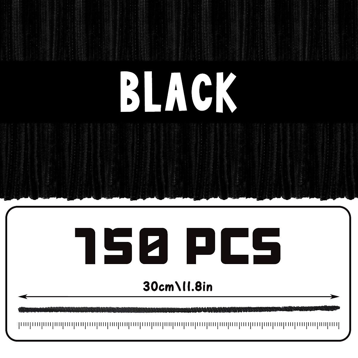 150 Pieces Black Pipe Cleaners for Hair, Pipe Cleaners Chenille Stem, Craft Pipe Cleaners, Art Pipe Cleaners, Fuzzy Sticks for Creative Home Arts and Crafts Project Decoration Supplies