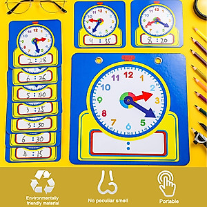 Junkin 25 Pcs Teaching Clock Kit, Clocks Practice Clocks for Kids Learning Time with Erasable Surface for Home School Classroom Supplies (Cute Style)