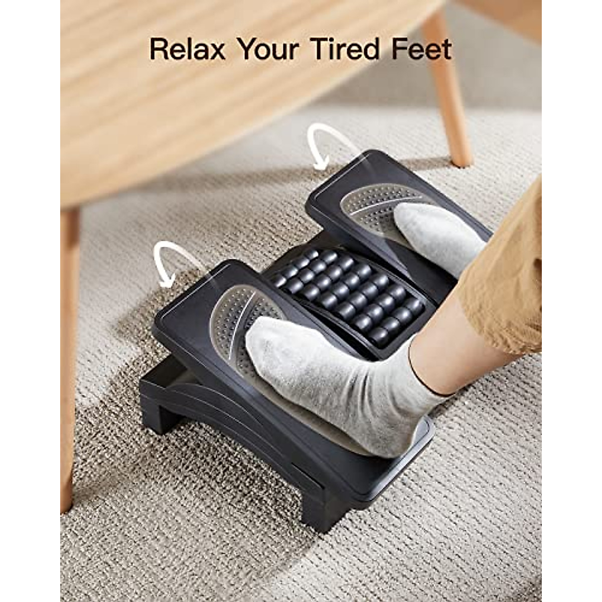 HUANUO Foot Rest Under Desk, Adjustable Ergonomic Footrest for Under Desk at Work or Gaming with Massage Texture and Roller, 20 Degree Tilt Angle Adjustment, Foot Stool for Office, Home