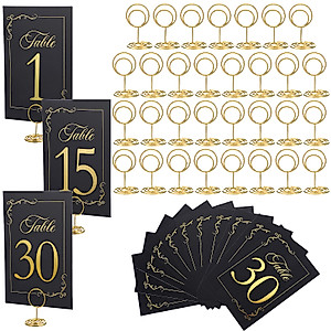 Ubamdom 31 Pack Table Number Holders, 31 PCS Gold & Black Table Number Cards with 31 Table Number Holders, 2 Inch Wedding Table Number Stands, Suitable for Restaurants, Banquets, Parties, Anniversary