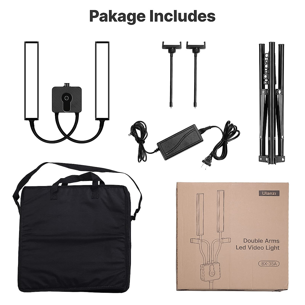 LED Video Light, ULANZI 45W Double Arms Beauty Light with Adjustable Tripod Stand, Dimmable 3200-5600K LED Video Light Photography Kit with 2 Phone Holders, for Makeup,Manicure,Tattoo,Live Streaming