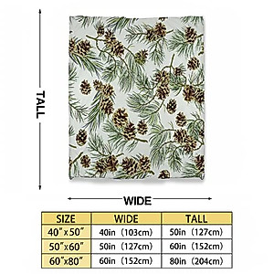 Flannel Blanket Seamless Pattern with Pine Cones Souvenir Blanket for Air-Conditioned Room Twin Bed Living Room Bedroom Sofa Beach Camping Cold Cinema Travel Throw Blankets, White 19, 50x40inch