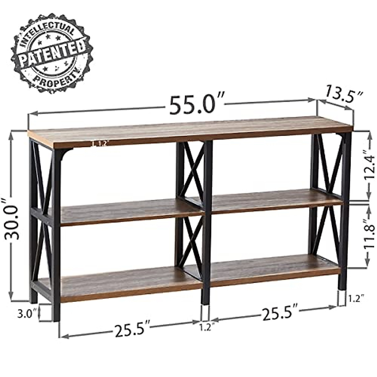 IBF Rustic Console Table, Industrial Wood and Metal Sofa Table, Hallway Entry Table for Home Living Room, Barnwood Foyer Accent Entryway Table with Retro Vintage Storage Shelf, Rustic Oak, 55 Inch