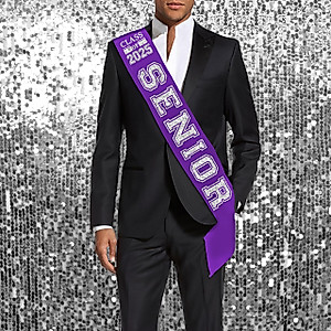 Senior Sash 2025 - Silver Sparkle Class of 2025 Senior Purple Premium Grade Satin Sash - High School Graduation Gifts - Purple Sash (ClsOf25) SLV/Pur