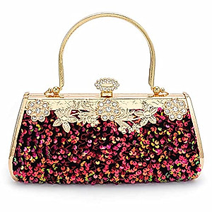 Yokawe Women's Sequin Clutch Purse Glitter Bride Evening Bag Wedding Party Prom Handbag Detachable Chain Shoulder Bags (Red)
