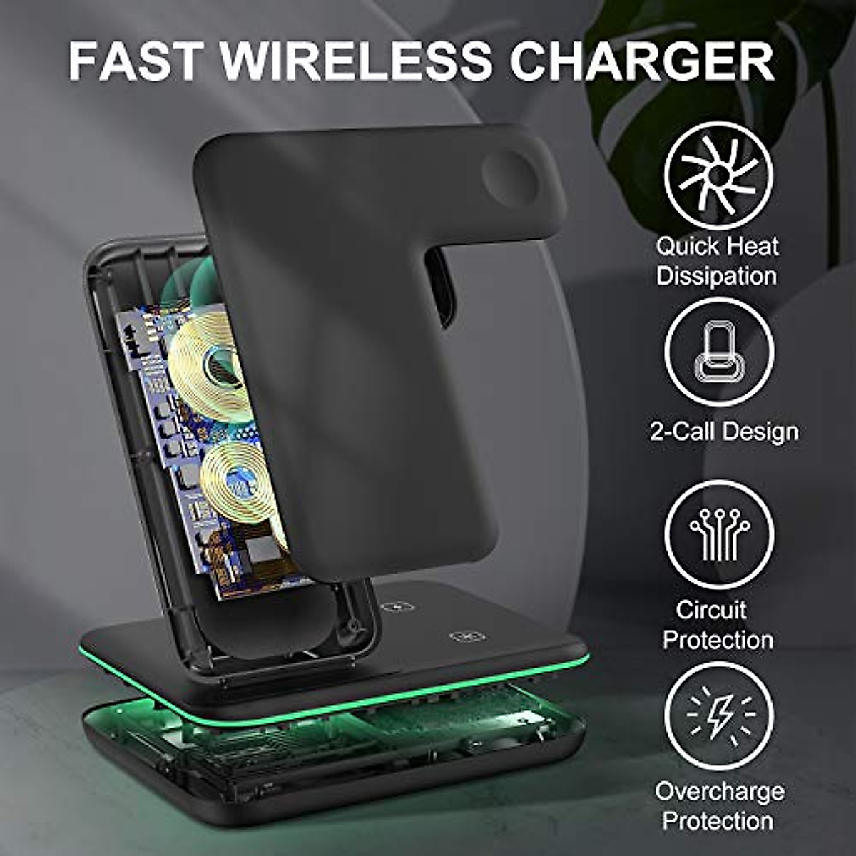 ZEBRE Wireless Charger, 3 in 1 15W Fast Charging Dock Compatible with Apple Watch 7 6 5 4 3 2 SE, AirPods 3/Pro, Stand Compatible with iPhone 14/13/13 Pro/12/11/XR Samsung S22 S21 S10
